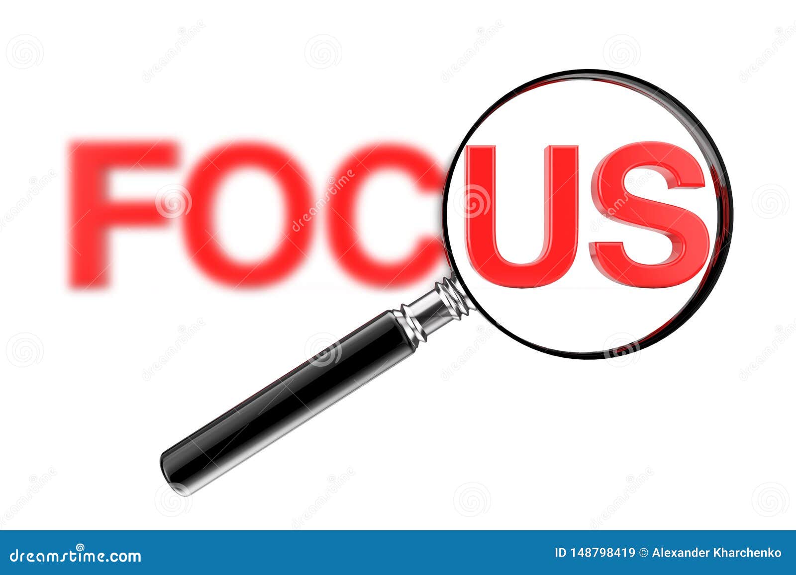 Magnifier Focused Glass Concept With Red Blurry Focus Sign. 3d ...