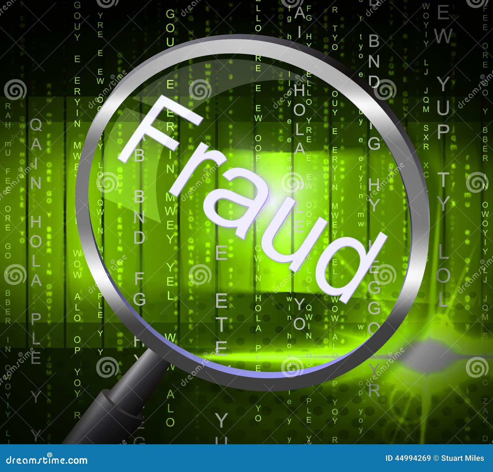 Magnifier Fraud Means Rip Off and Scamming Stock Illustration ...