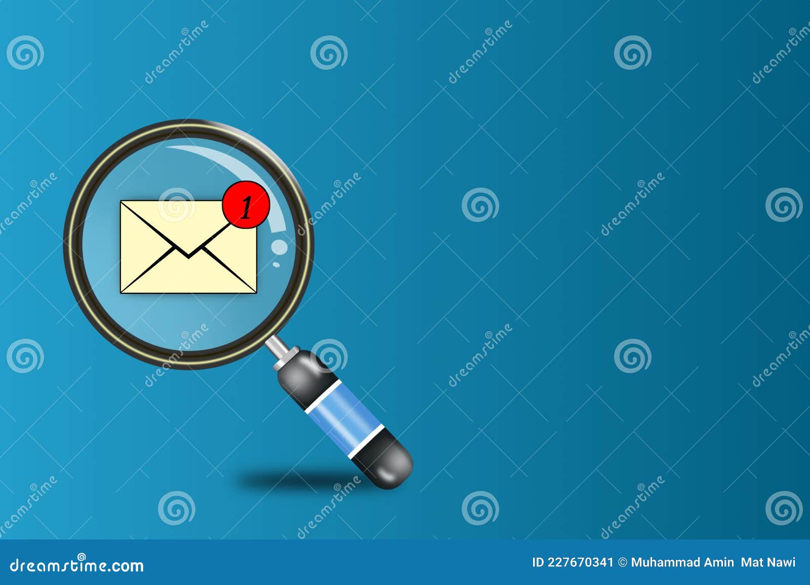 Magnifier Glass on Envelope with 1 Notification on Blue Background.3d ...