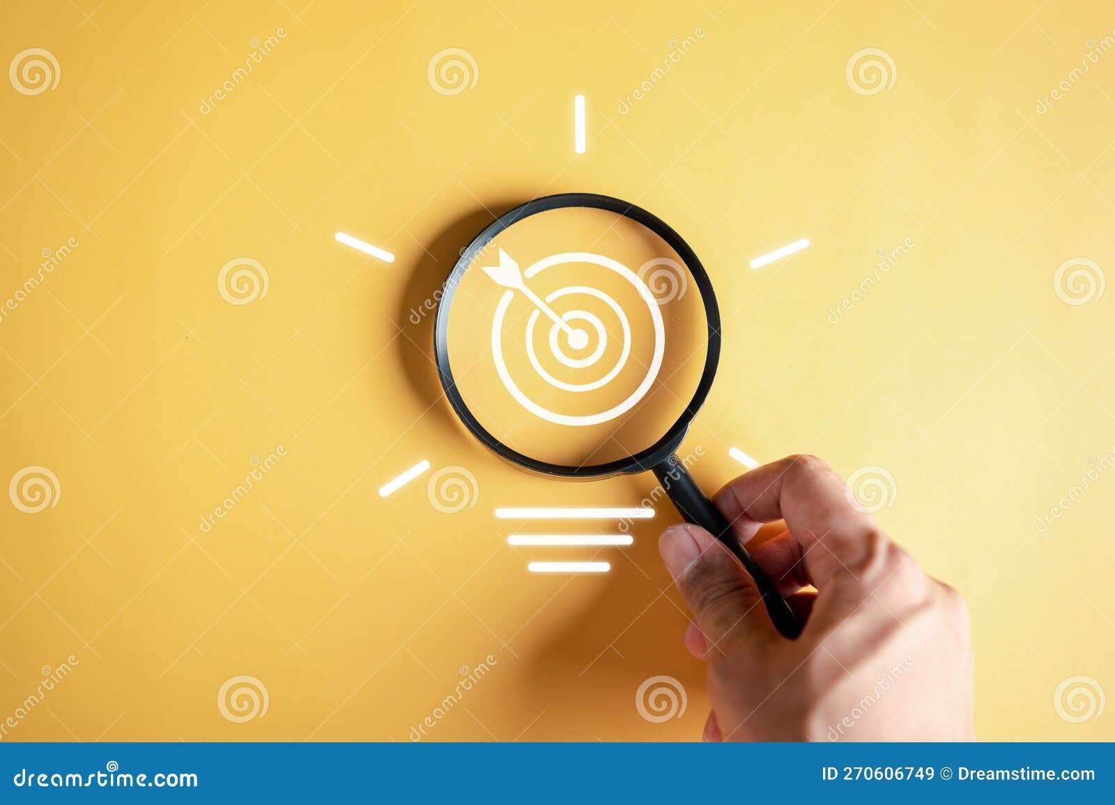 Magnifier Glass Focus To Target Objective with Idea Creative Light Bulb ...