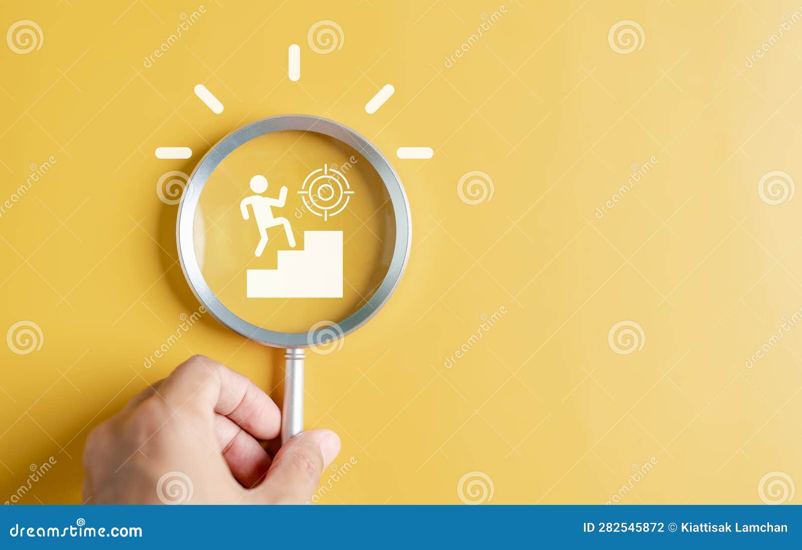 Magnifier Glass Focus To Target Objective with Idea Creative Light Bulb ...