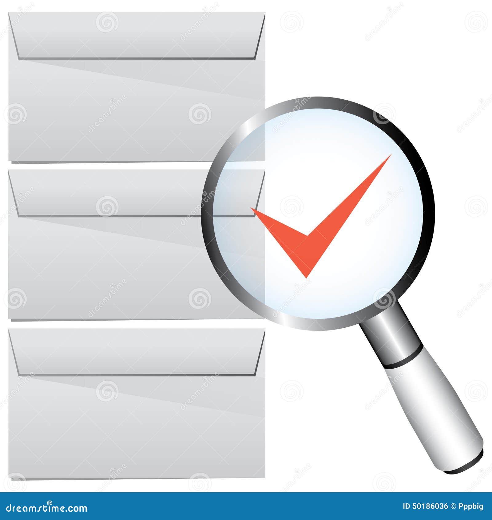 Magnifier Glass and Red Check Mark Stock Illustration - Illustration of ...