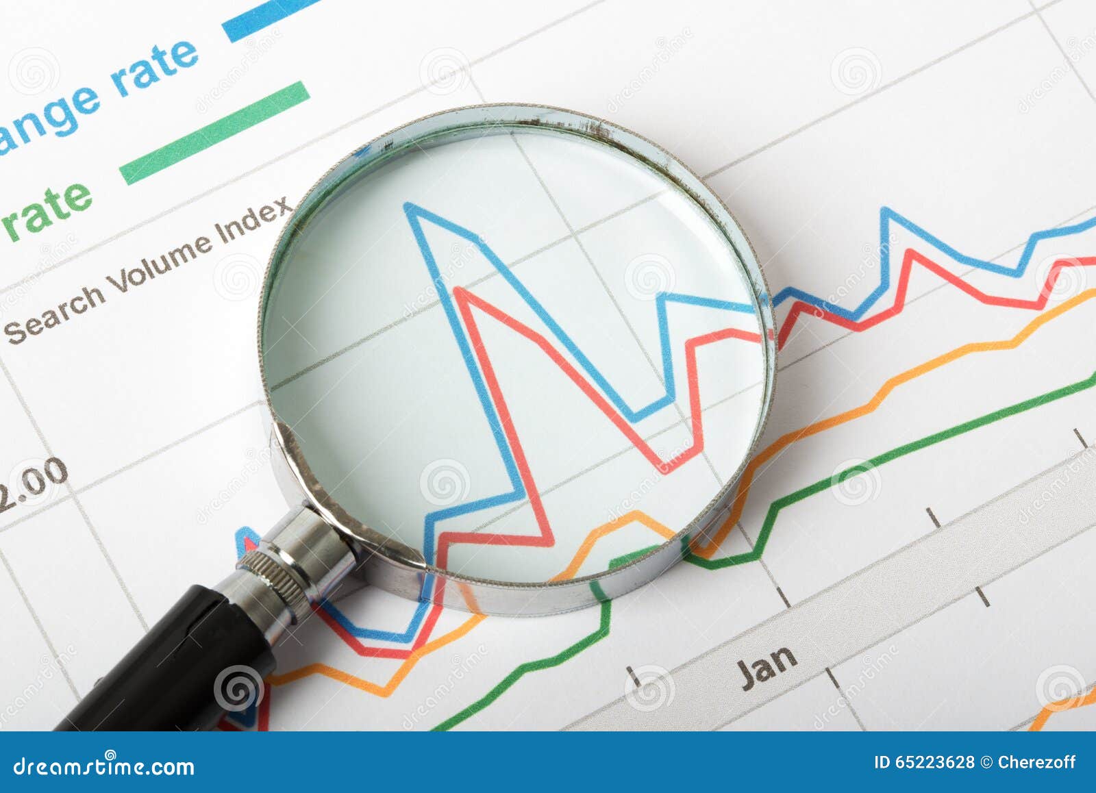 Magnifier with Graphical Charts Stock Photo - Image of glass, graph ...