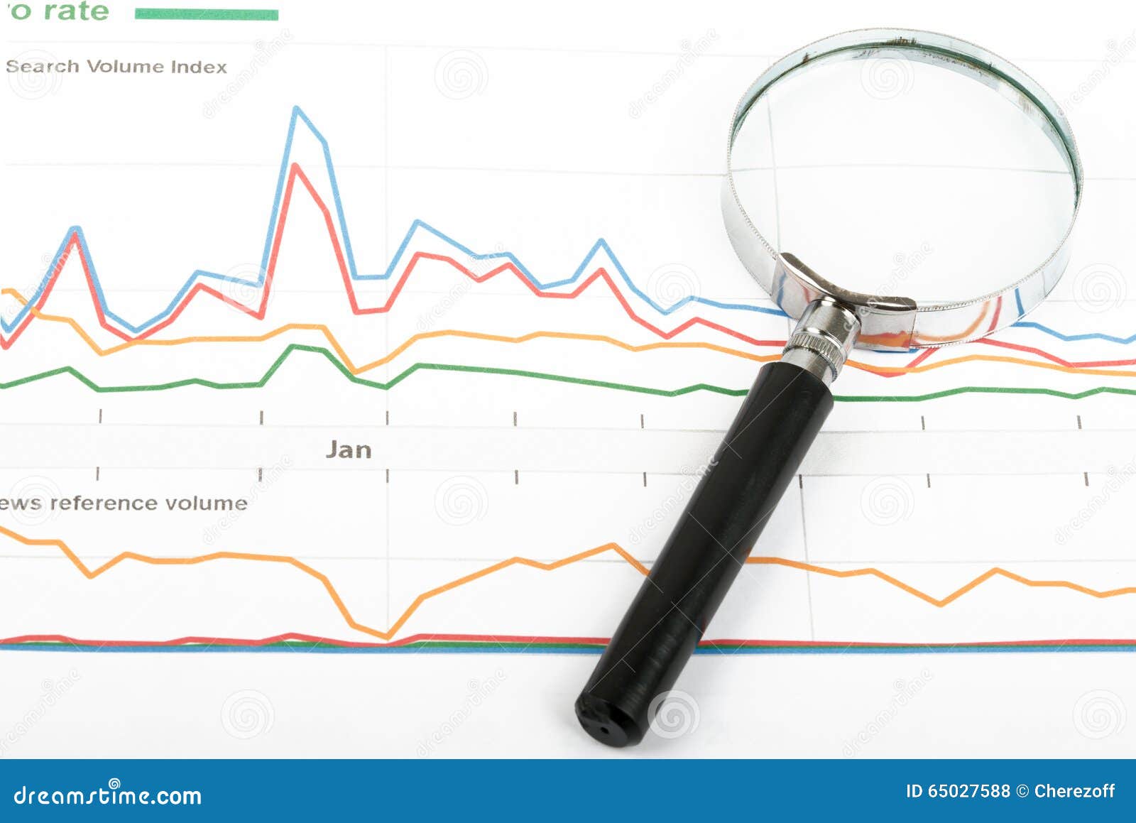 Magnifier with graphs stock photo. Image of index, graphical - 65027588