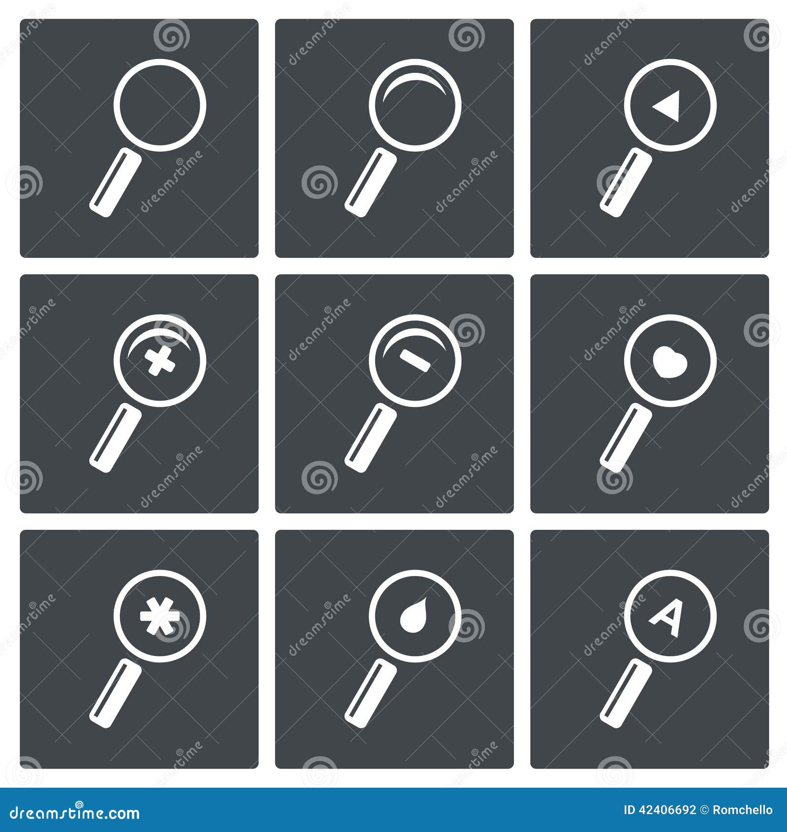 Magnifier icon set stock illustration. Illustration of looking - 42406692