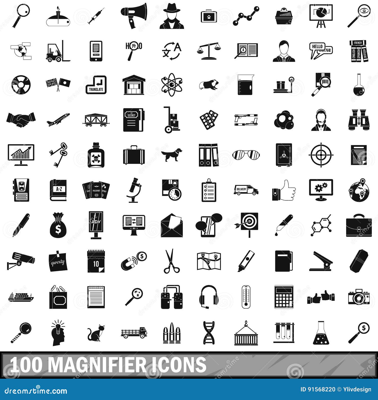 100 Magnifier Icons Set, Simple Style Stock Vector - Illustration of ...