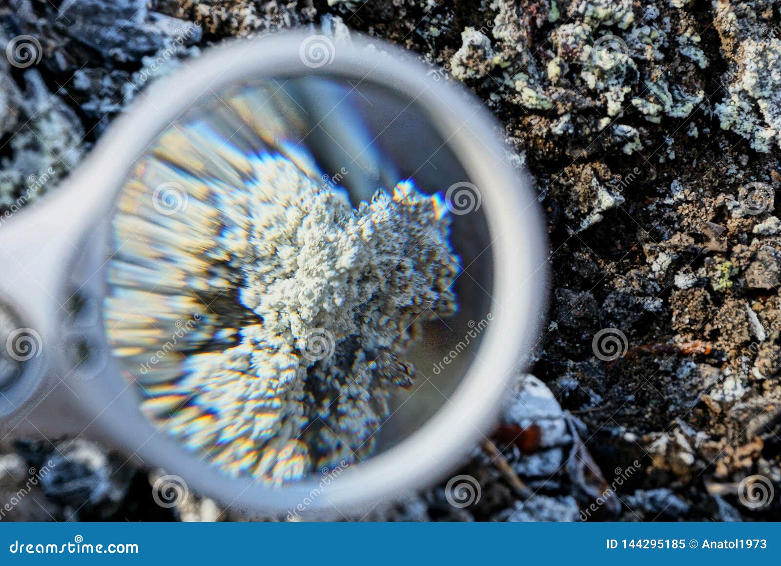Magnifier Increases Gray White Mineral on Earth Stock Image - Image of ...