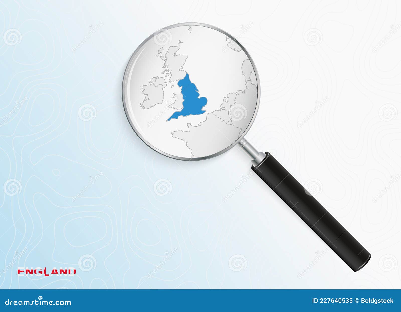 Magnifier with Map of England on Abstract Topographic Background Stock ...