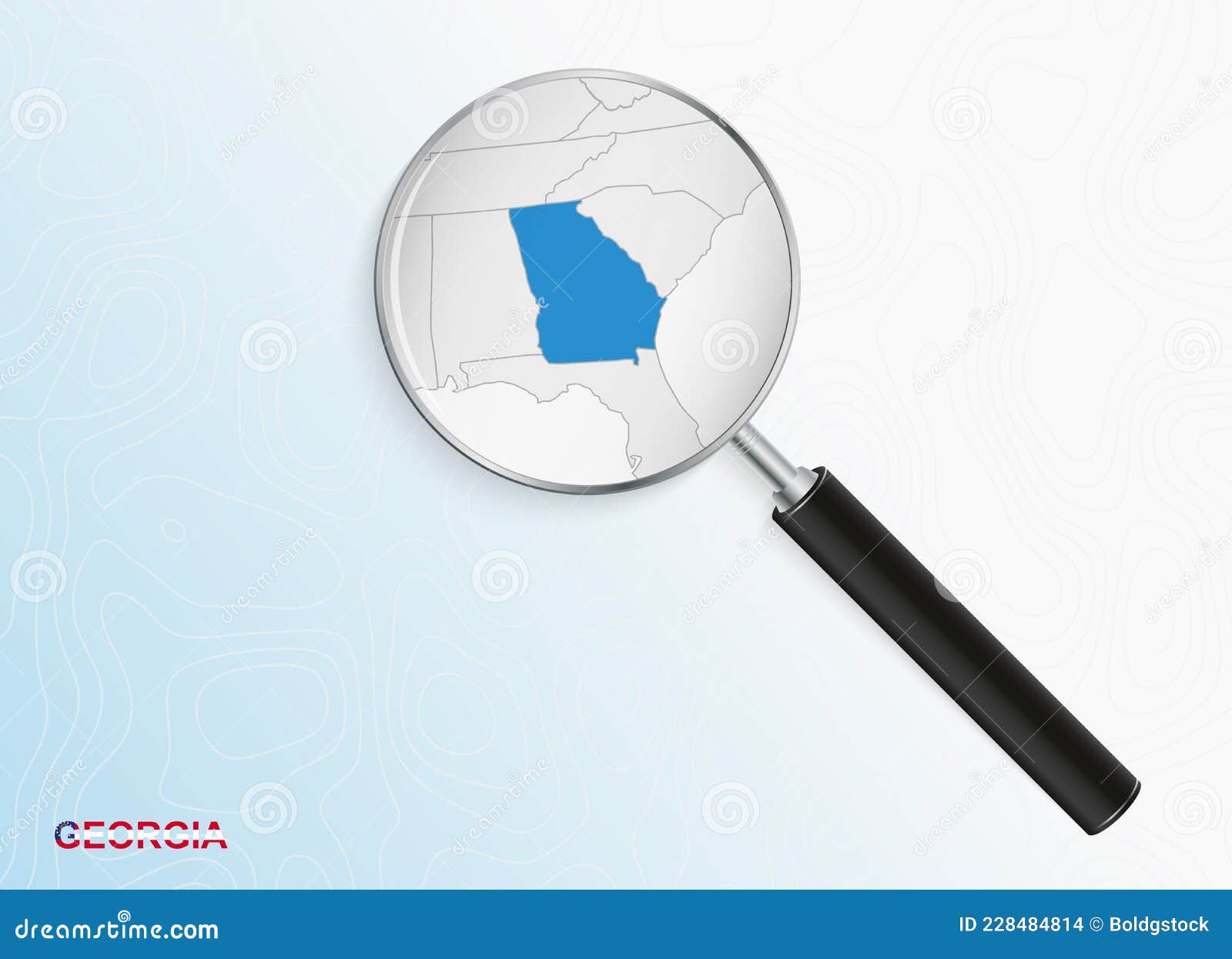 Magnifier with Map of Georgia on Abstract Topographic Background Stock ...