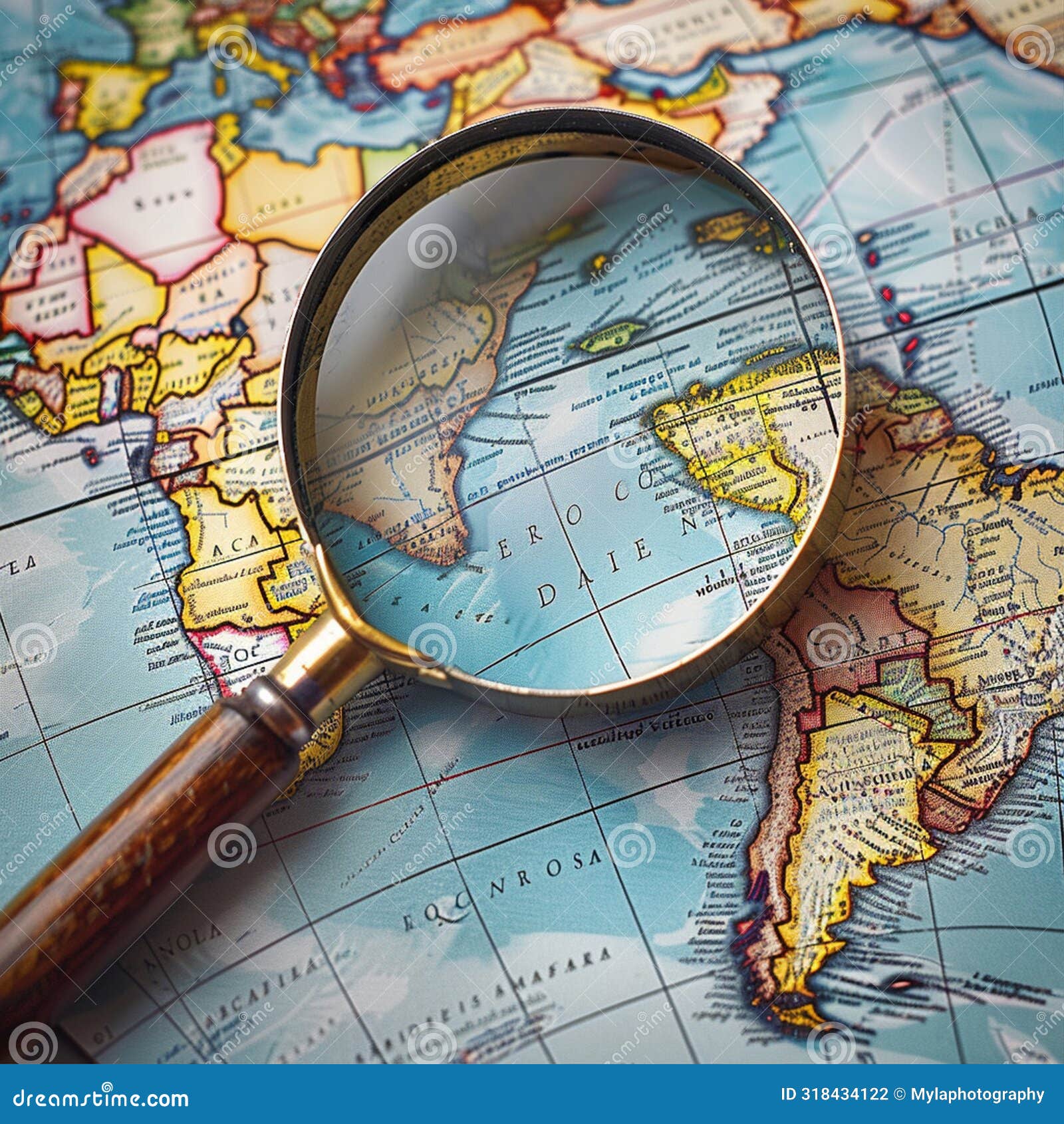 A Magnifier Placed on a Map, Travel Objects. Beautiful Illustration ...