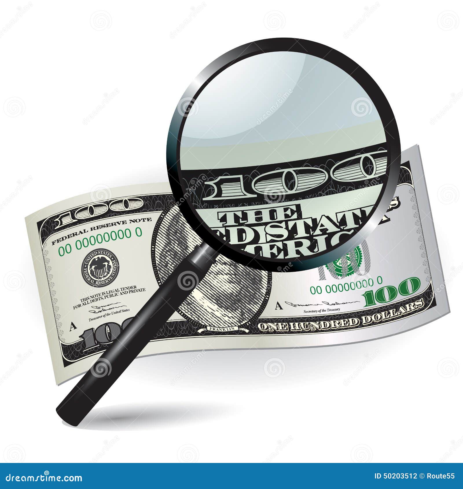 Magnifier and money stock vector. Illustration of dollar - 50203512