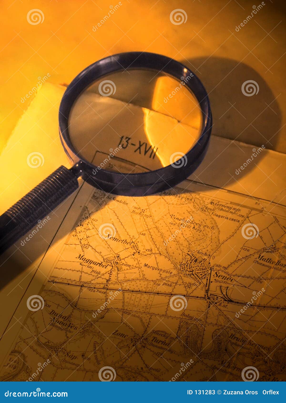 A Magnifier on an old map stock image. Image of explore - 131283