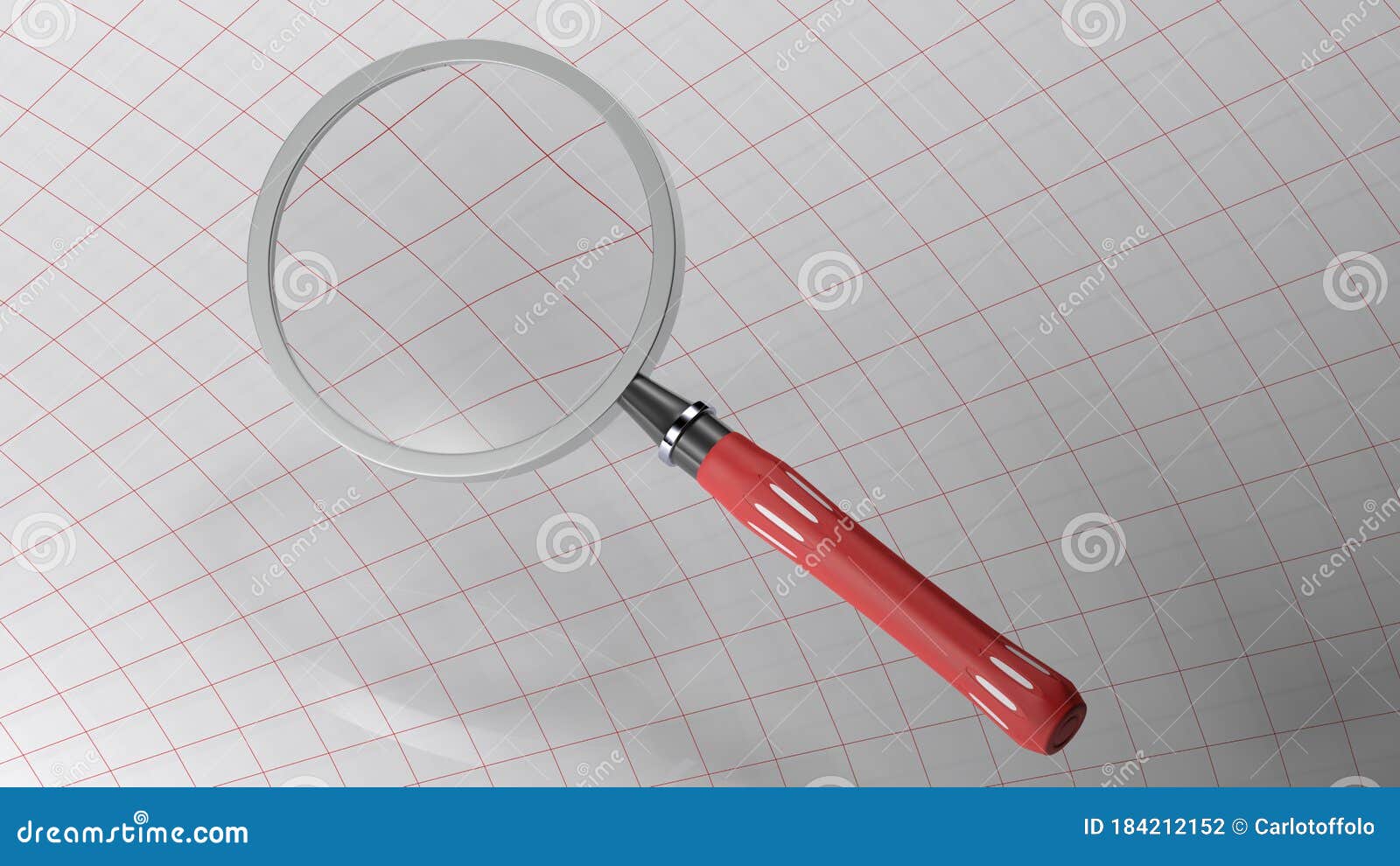 Magnifier Over a White Background with Red Grid - 3D Rendering ...
