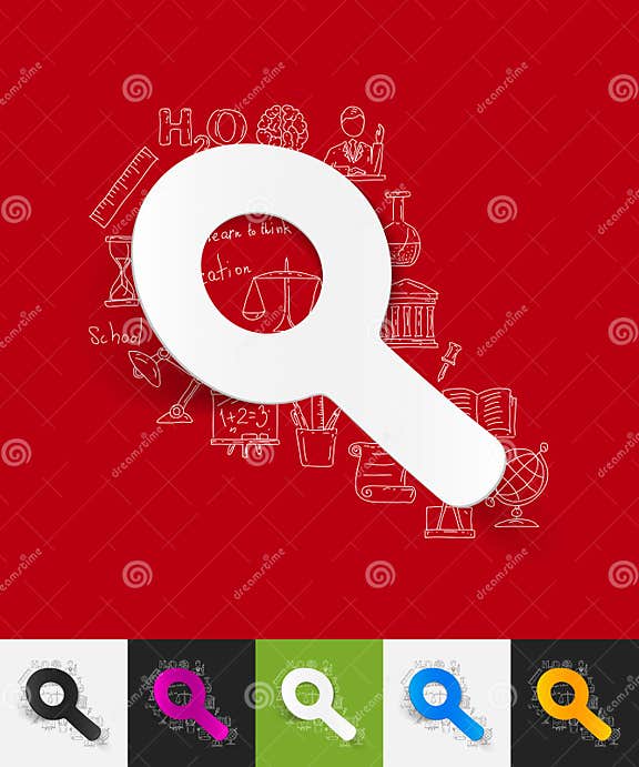 Magnifier Paper Sticker with Hand Drawn Elements Stock Vector ...