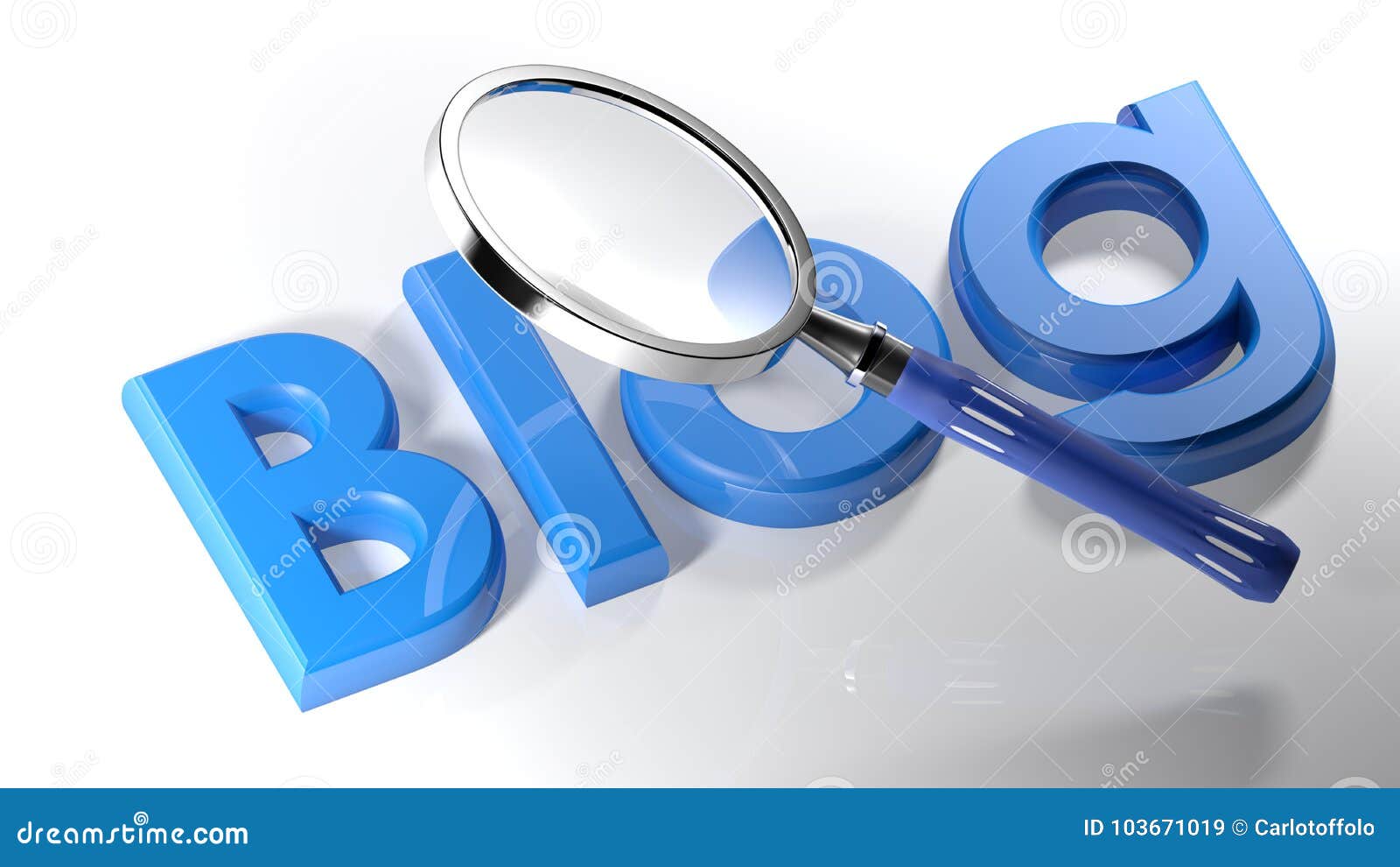 Magnifier on Blue Blog - 3D Rendering Stock Illustration - Illustration ...