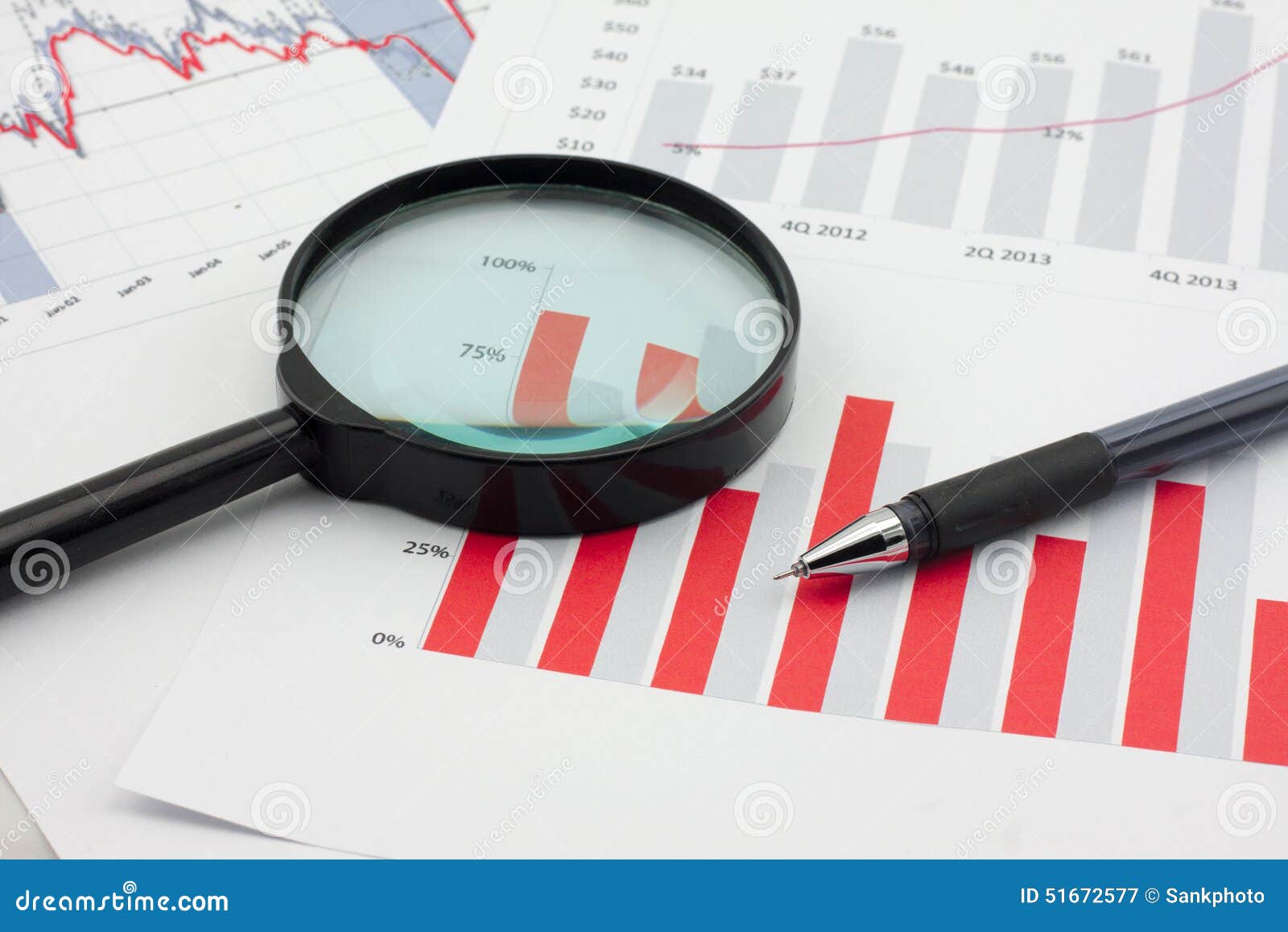 Graphs, Magnifier And Pen. Royalty-Free Stock Photography ...