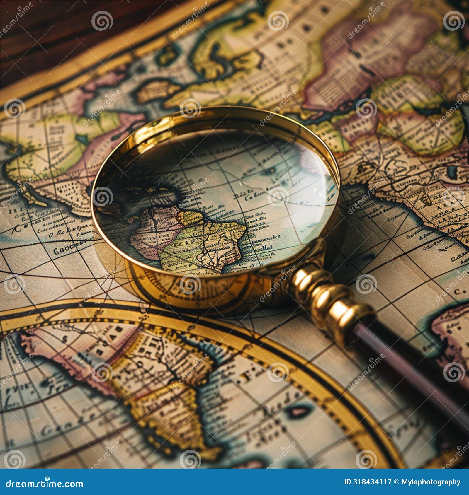 A Magnifier Placed on a Map, Travel Objects. Beautiful Illustration ...
