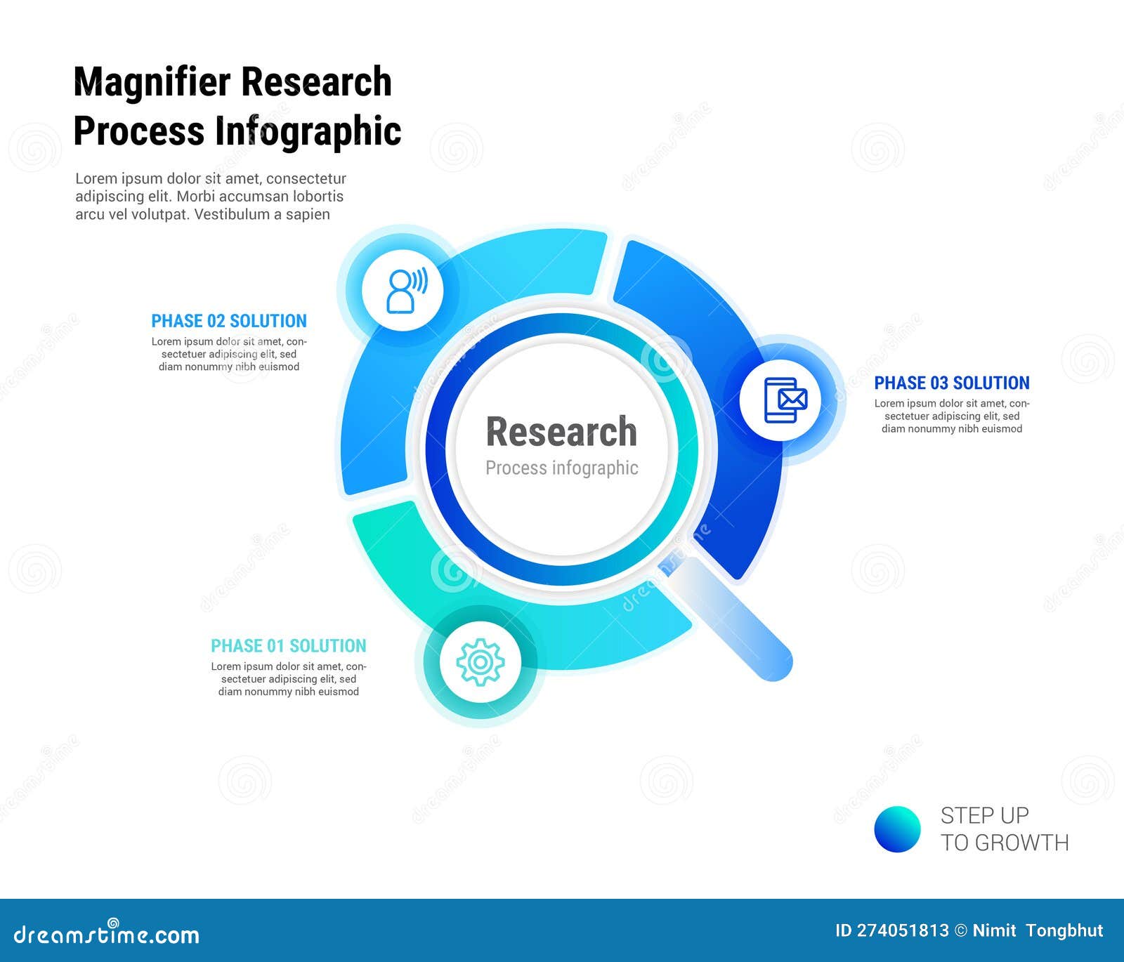 Magnifier Research 3 Process Infographic Stock Vector - Illustration of ...