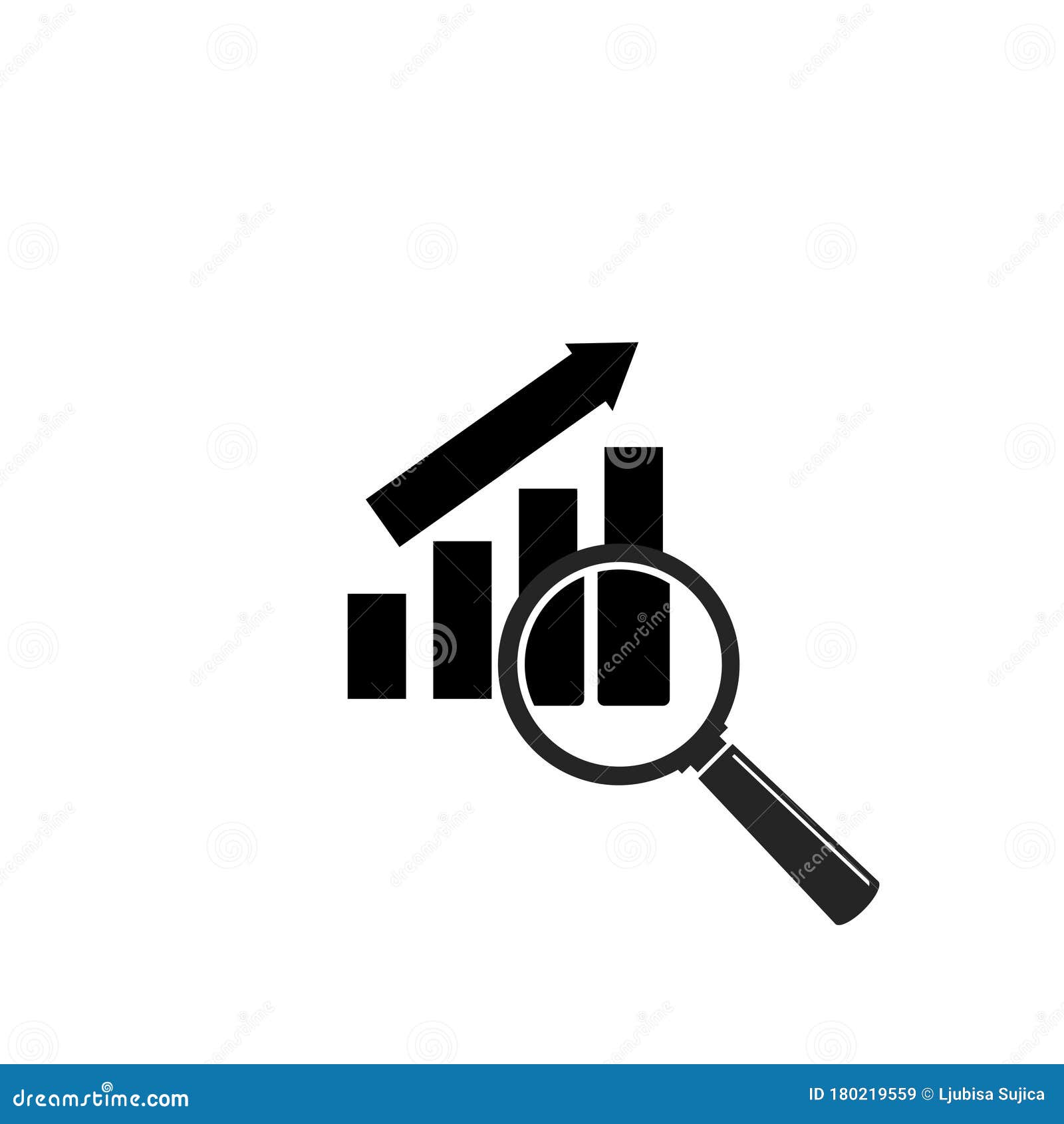 Magnifier with Rising Bars Chart Graph Icon Isolated on White ...