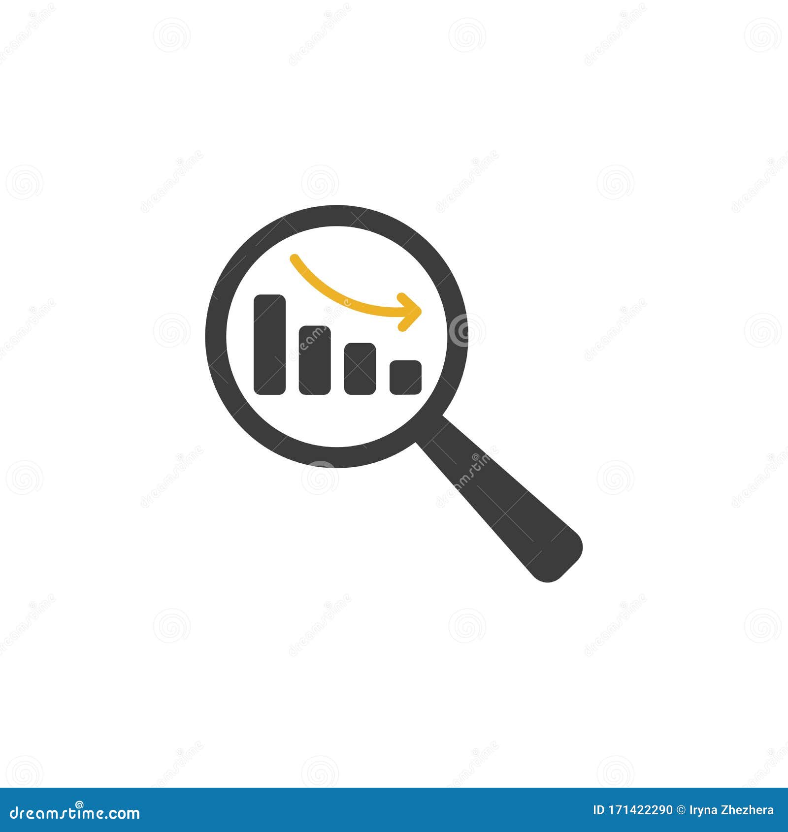 Magnifier with Rising Bars Chart Vector Icon. Flat Style Isolated ...