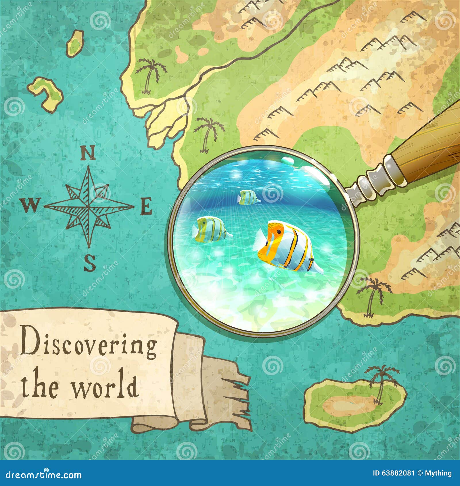 Magnifier Showing Beautiful Nature on the Map, Illustration, Eps10 ...