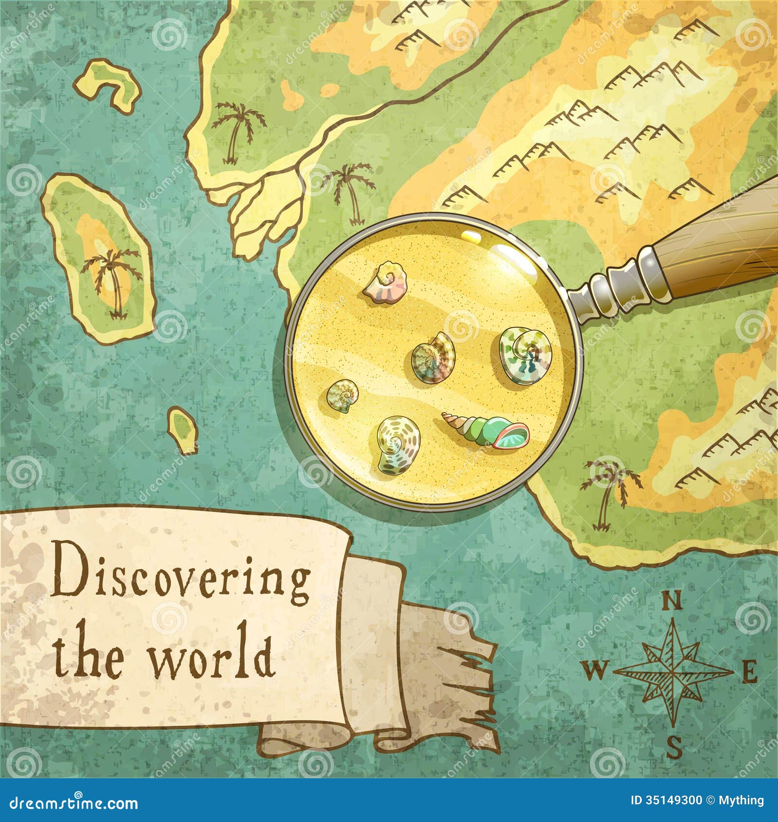 Magnifier Showing Beautiful Nature On The Old Map Stock Vector ...