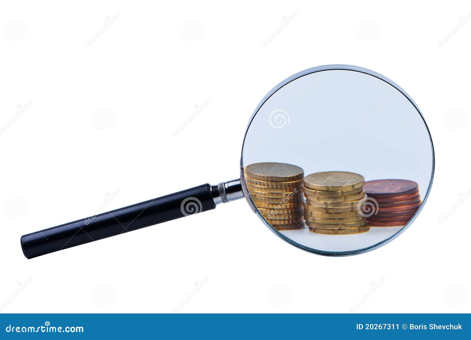 Magnifier and Stack Coins Isolated Stock Image - Image of coin, growth ...