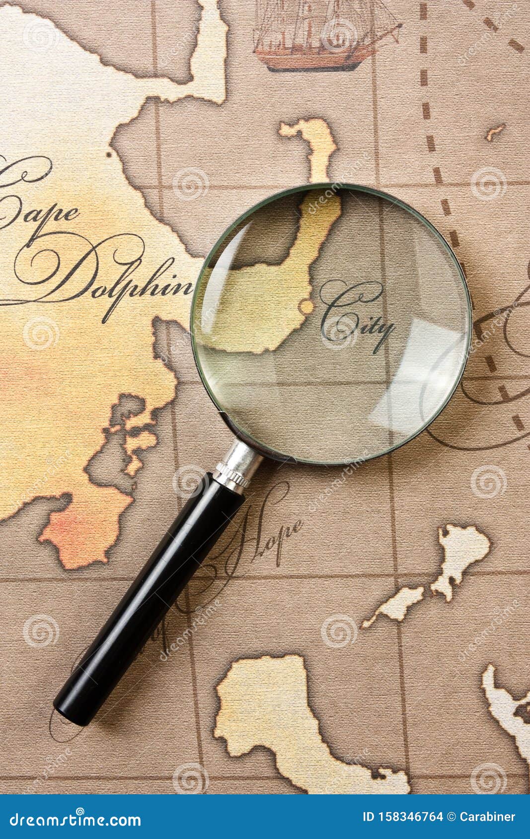 Magnifier on map stock photo. Image of journey, east - 158346764