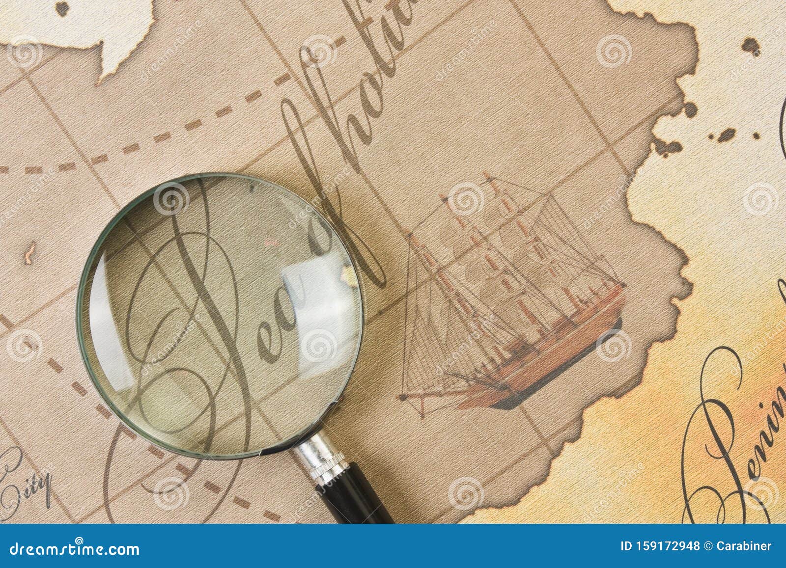 Magnifier on map stock photo. Image of scout, topography - 159172948