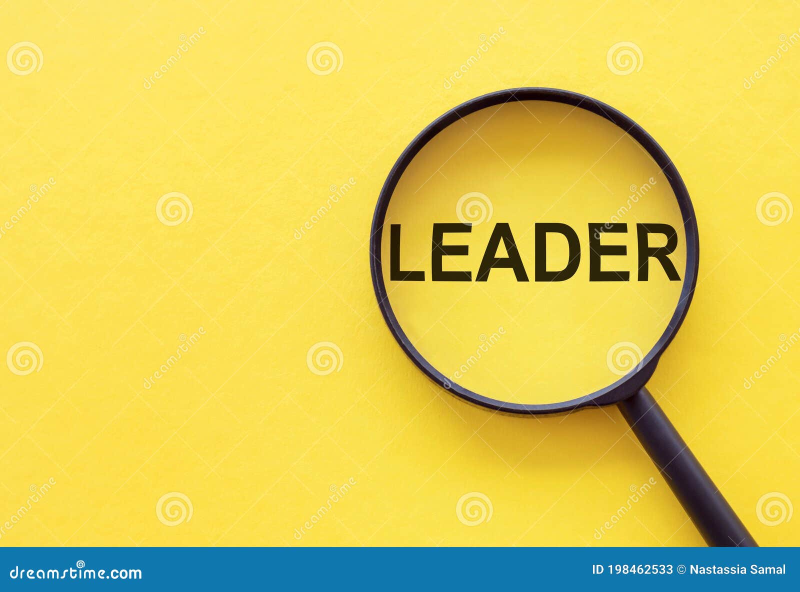 Magnifier with Text LEADER on the Yellow Background Stock Image - Image ...