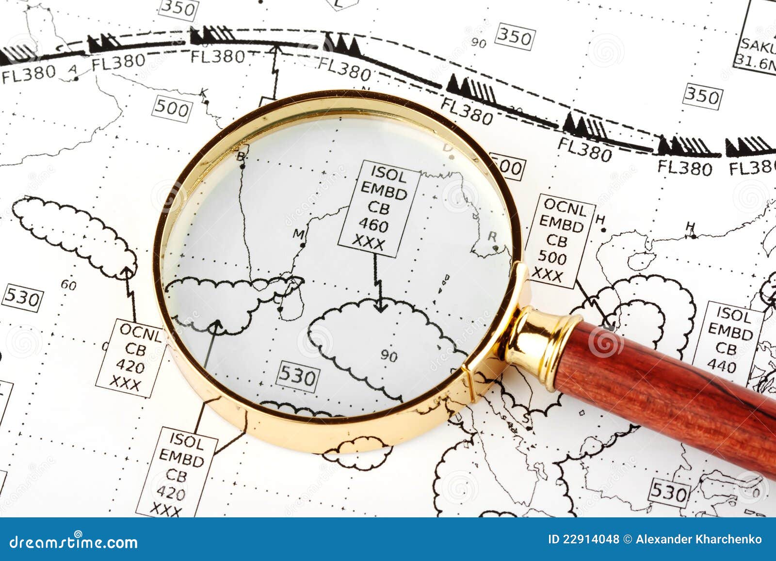 Magnifier with weather map stock photo. Image of cyclone - 22914048