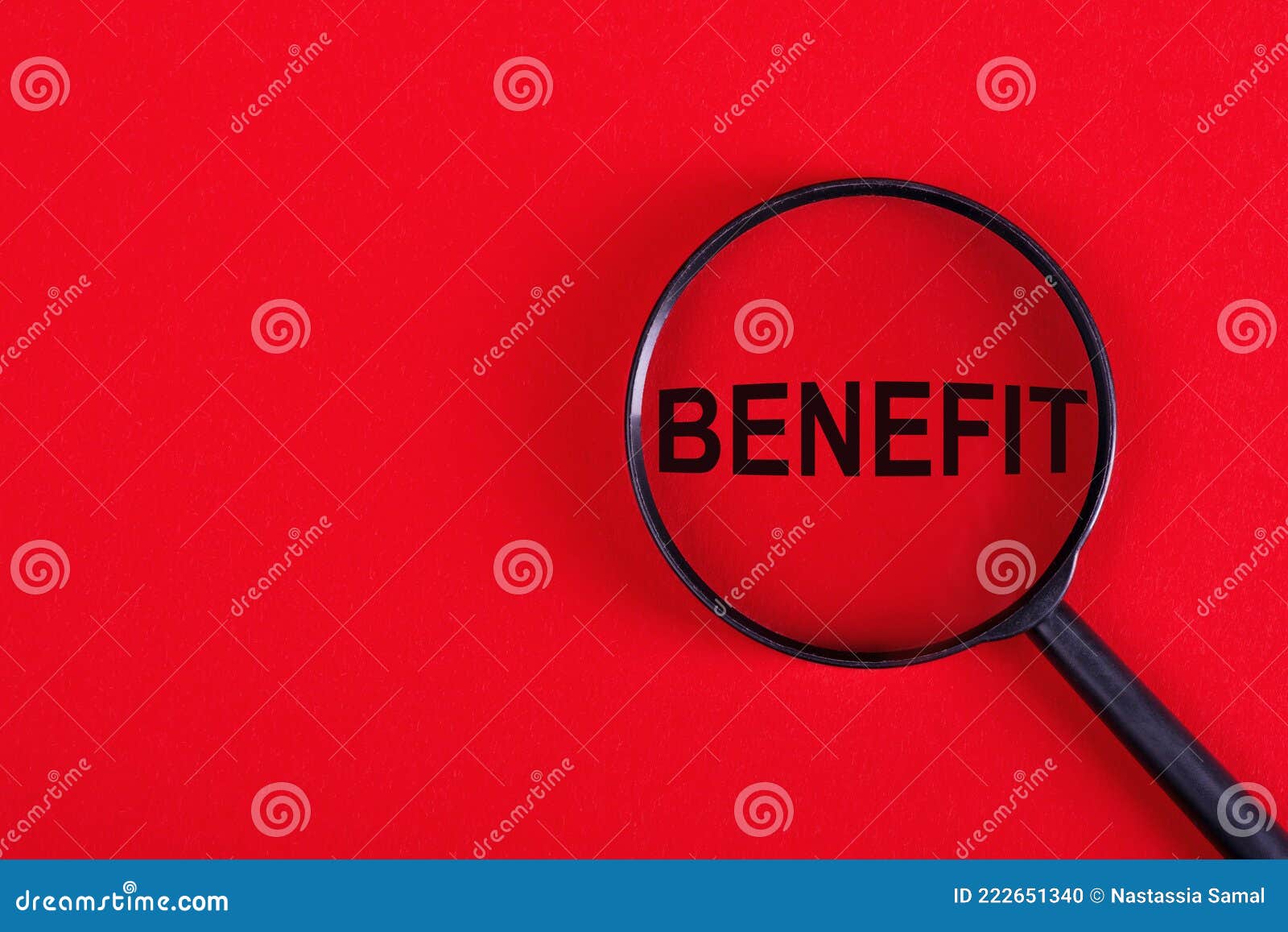 Magnifier with the Word - BENEFIT, on a Red Background Stock Photo ...