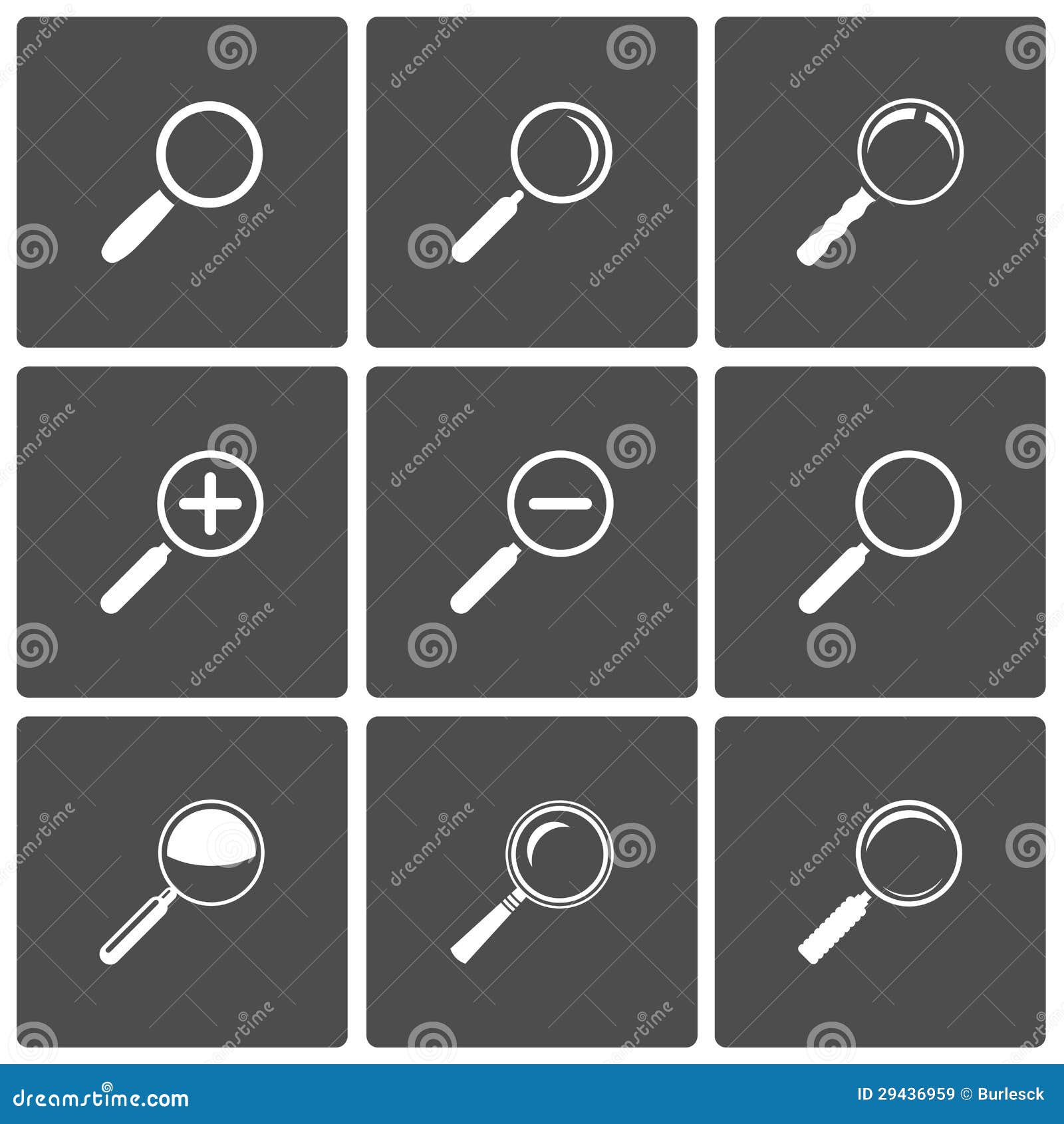 Magnifier and Zoom Icons stock vector. Illustration of glass - 29436959