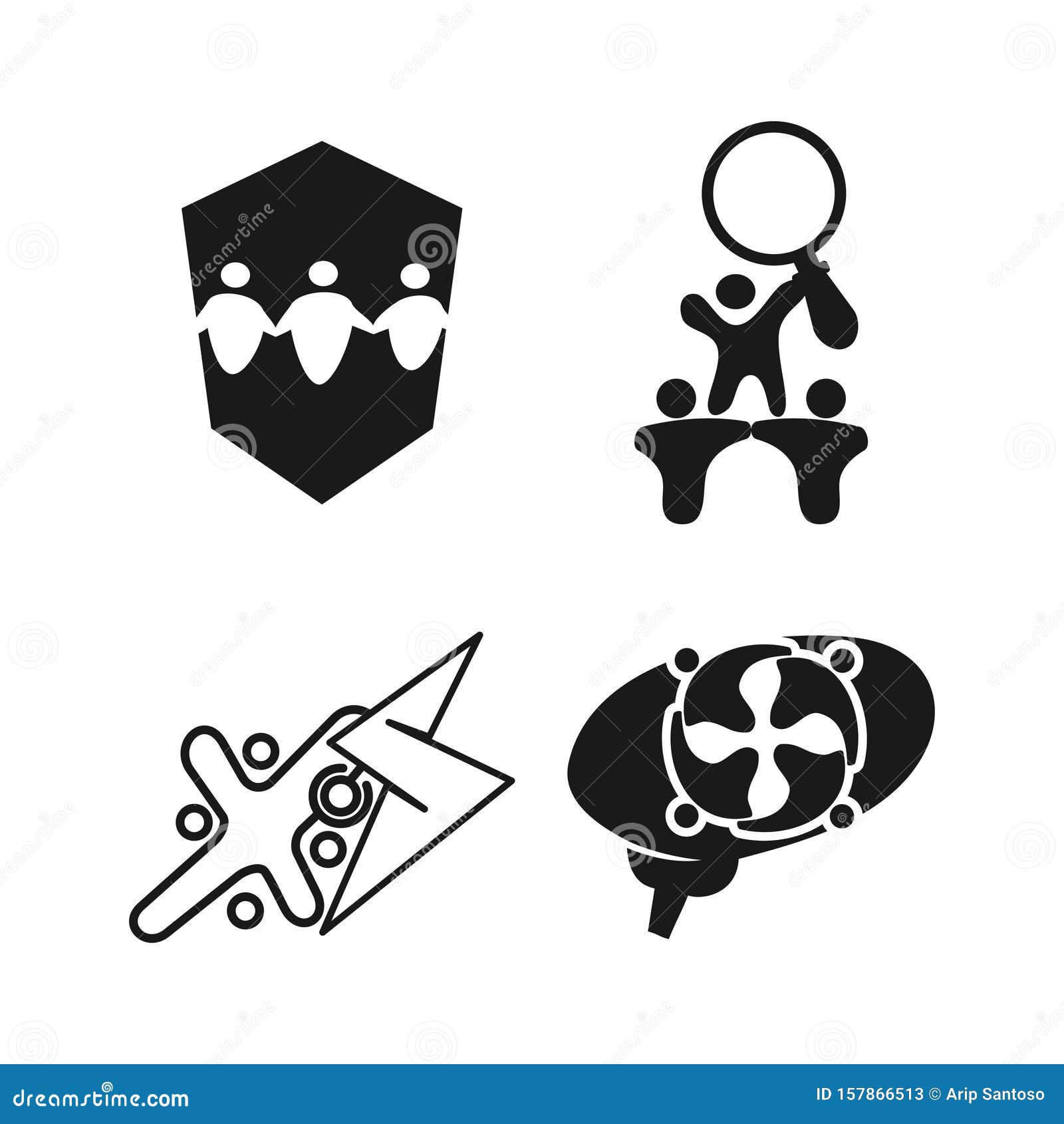 Magnify Bolt Brain Commitment Teamwork Together Black Logo Stock Vector - Illustration of logo ...