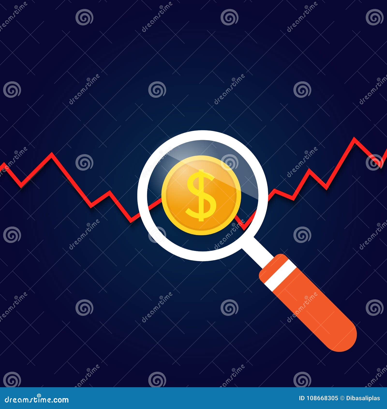 Magnifying Glass Above the Graph of Profit Growth. Stock Vector ...