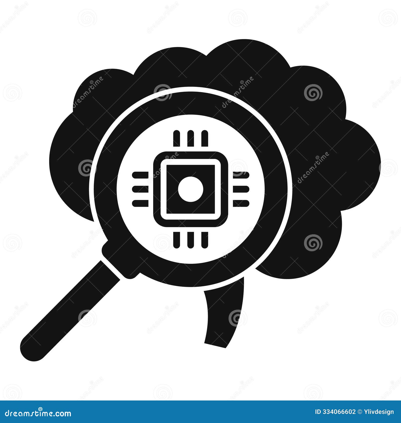 Magnifying Glass Analyzing Cpu Chip Inside Human Brain Icon Stock ...