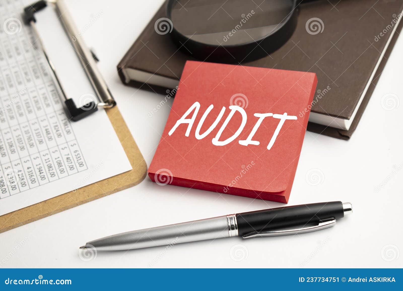 Magnifying Glass with Audit on the Paper Sheet and Pen Stock Image ...
