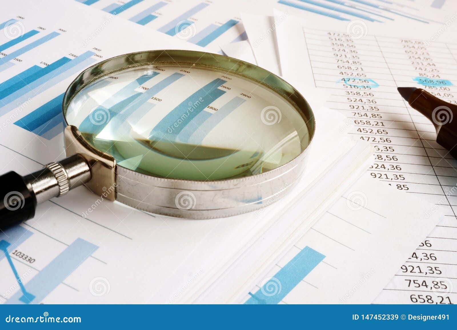 Magnifying Glass for Audit and Stack of Reports Stock Image - Image of ...