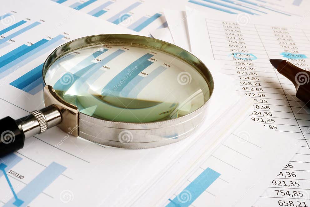 Magnifying Glass for Audit and Stack of Reports Stock Image - Image of ...