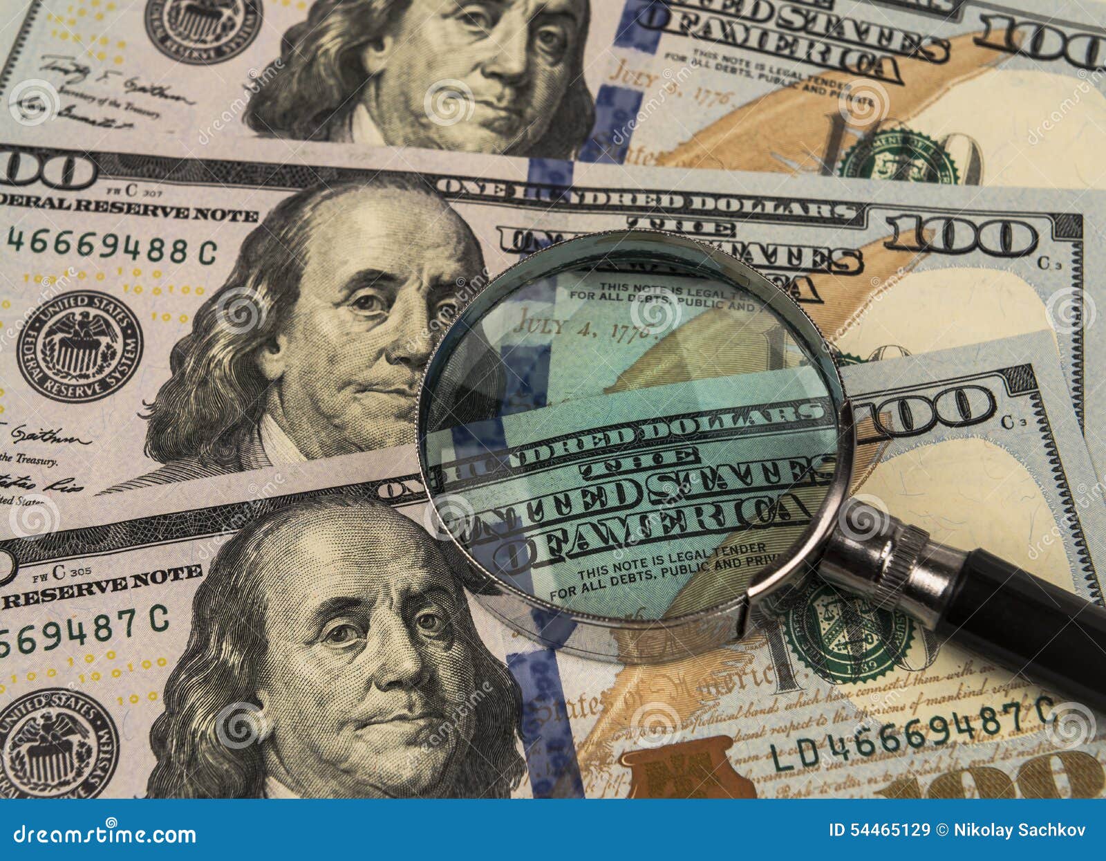 Magnifying Glass on a Background of Money. Stock Image - Image of lens ...