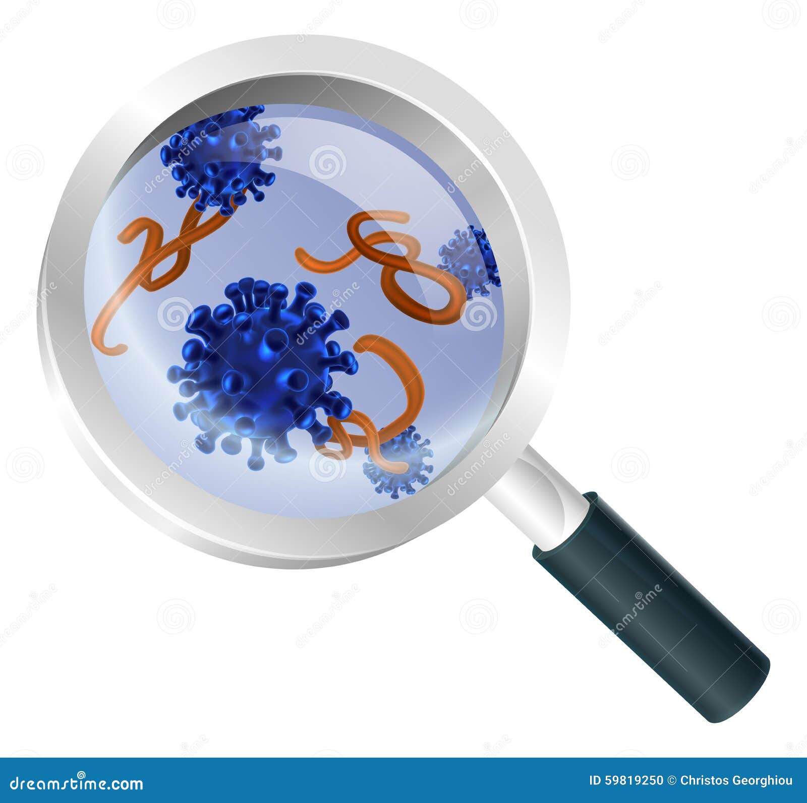 Magnifying Glass Bacteria Virus Concept Stock Vector - Illustration of ...