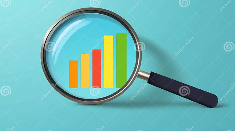 A Magnifying Glass with a Bar Chart on it Stock Illustration ...