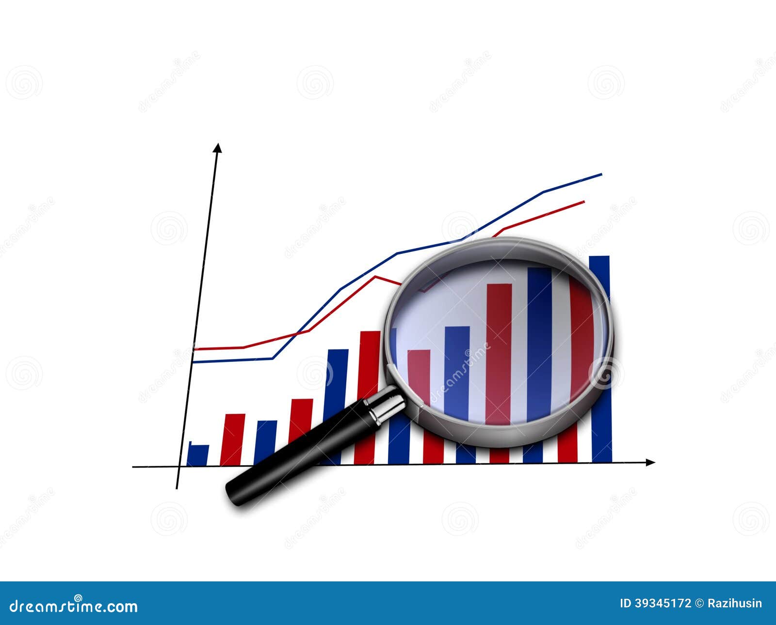 Magnifying Glass on Bar Chart Stock Illustration - Illustration of rise ...