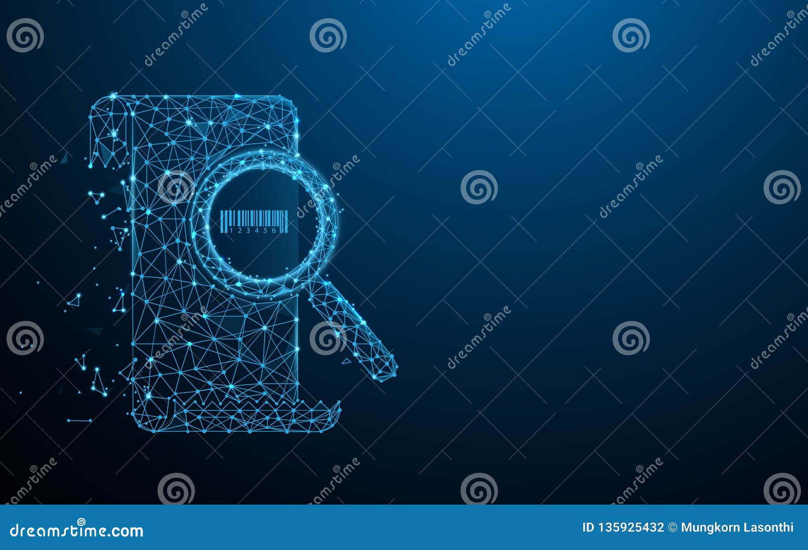 Magnifying Glass and Barcode Form Lines, Triangles and Particle Style ...