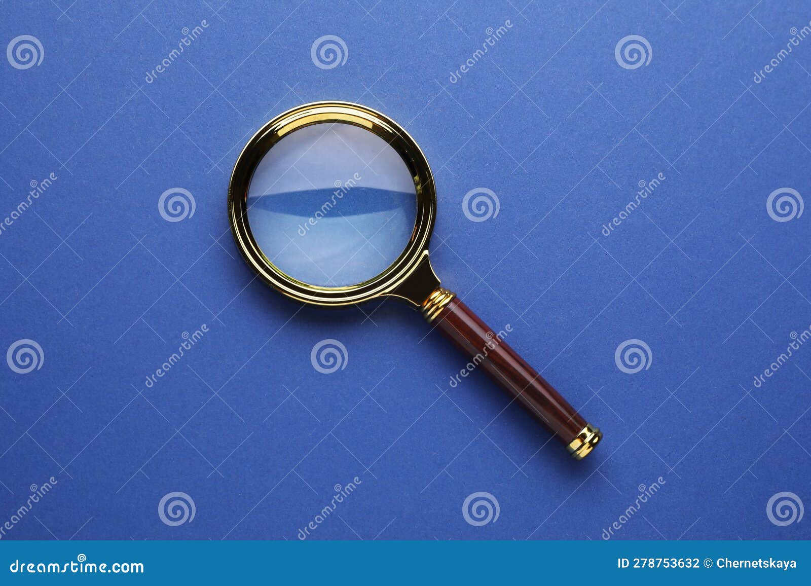 Magnifying Glass on Blue Background, Top View Stock Photo - Image of ...