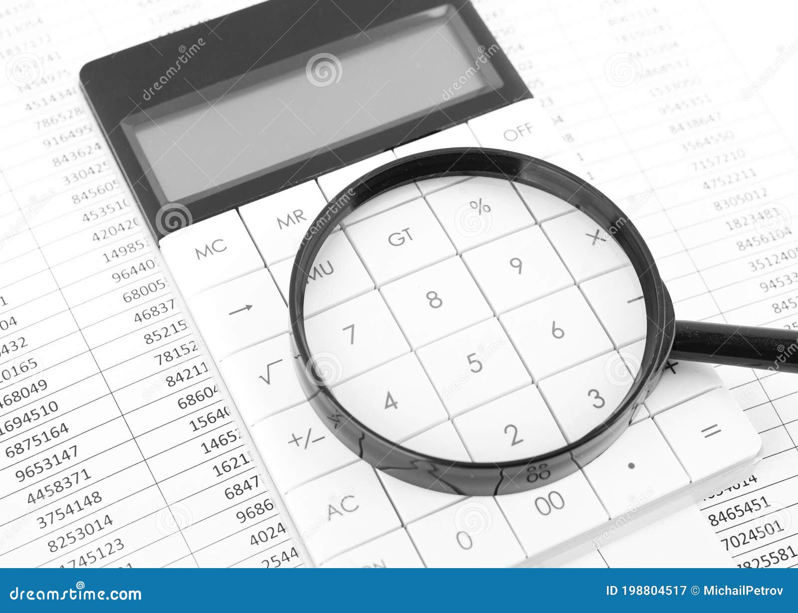 Magnifying Glass with Calculator on Financial and Accounting Data Stock ...