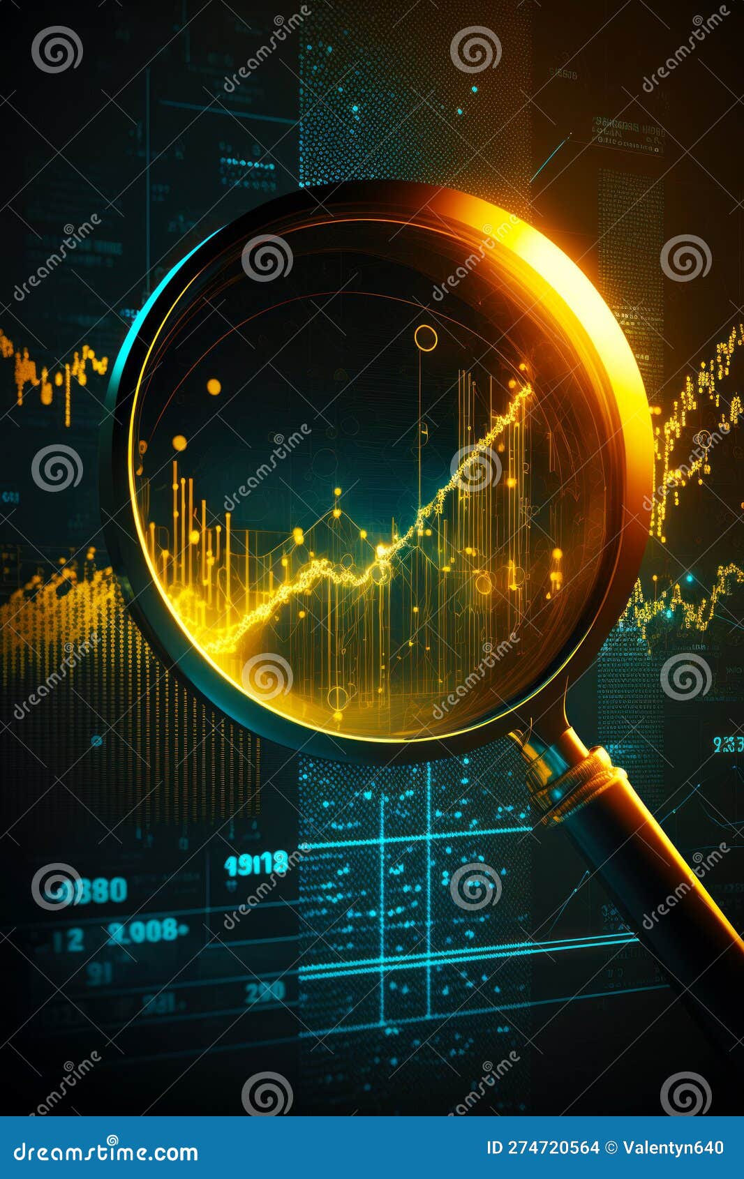 Magnifying Glass with Chart on the Screen in the Background. Generative ...