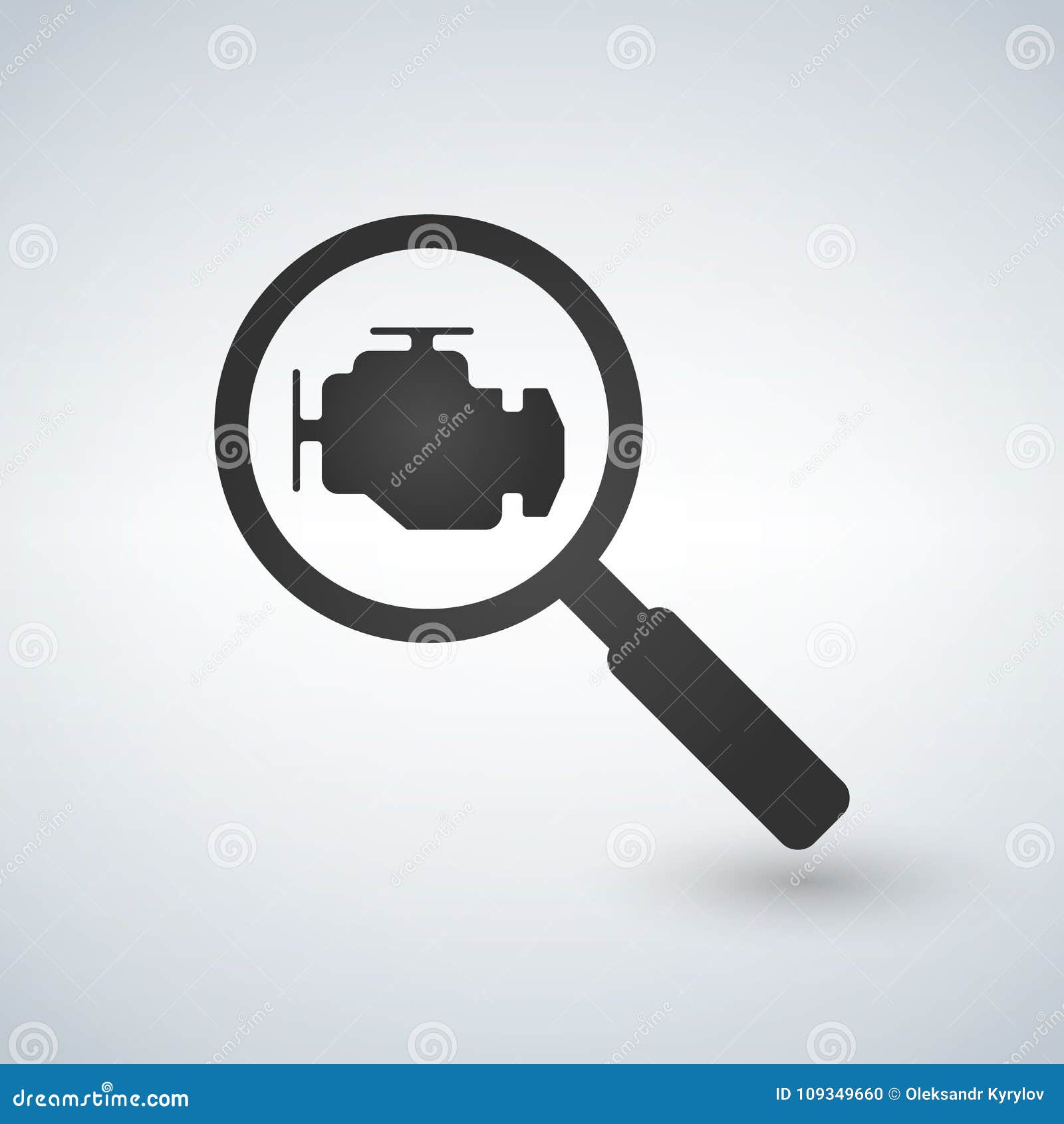 Magnifying Glass with Check Engine Icon. Vector Engine Diagnostics ...