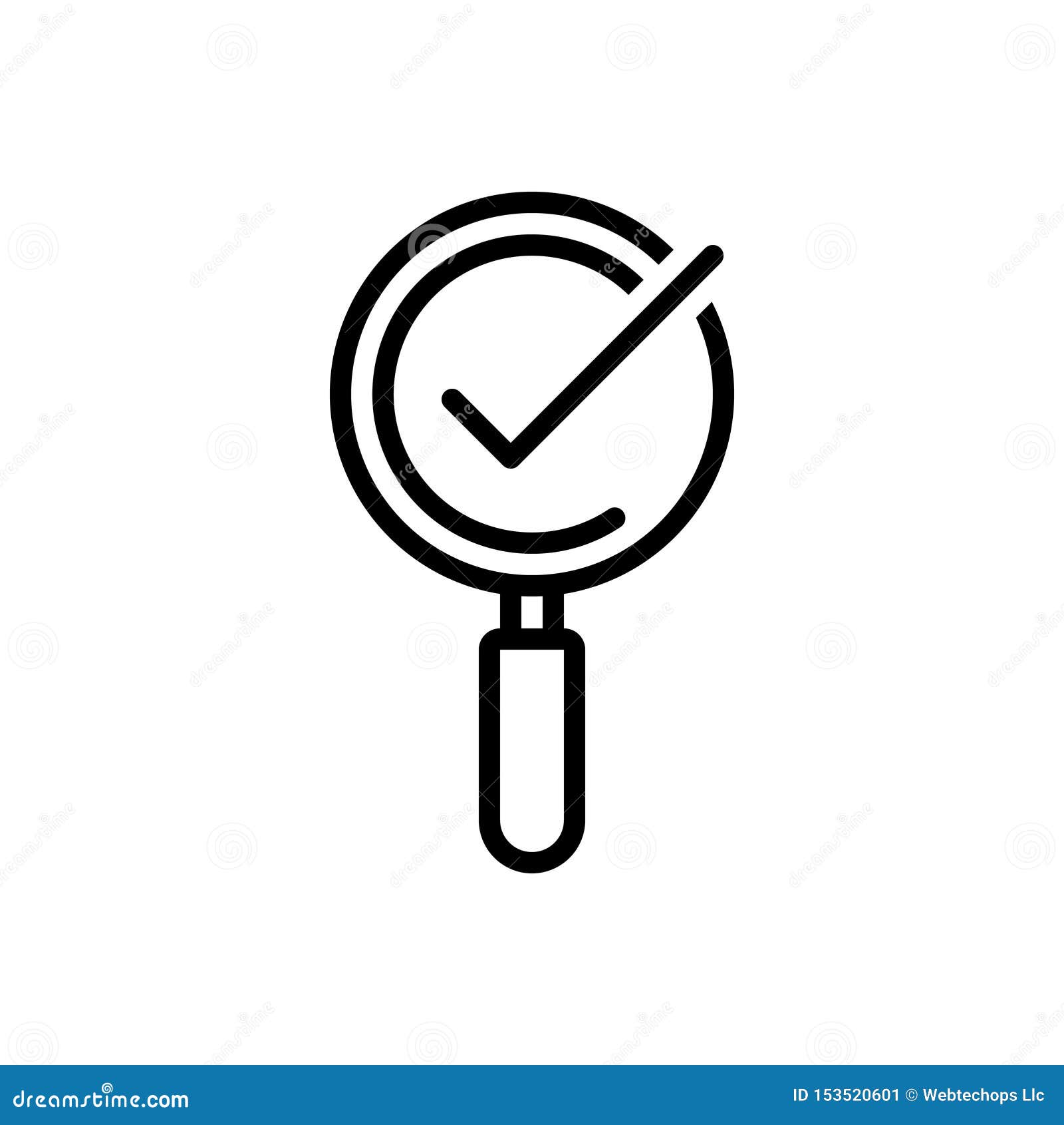 Black Line Icon for Magnifying Glass with Check Mark, Loupe and ... Black Line Icon for Magnifying Glass with Check Mark, Loupe and ...