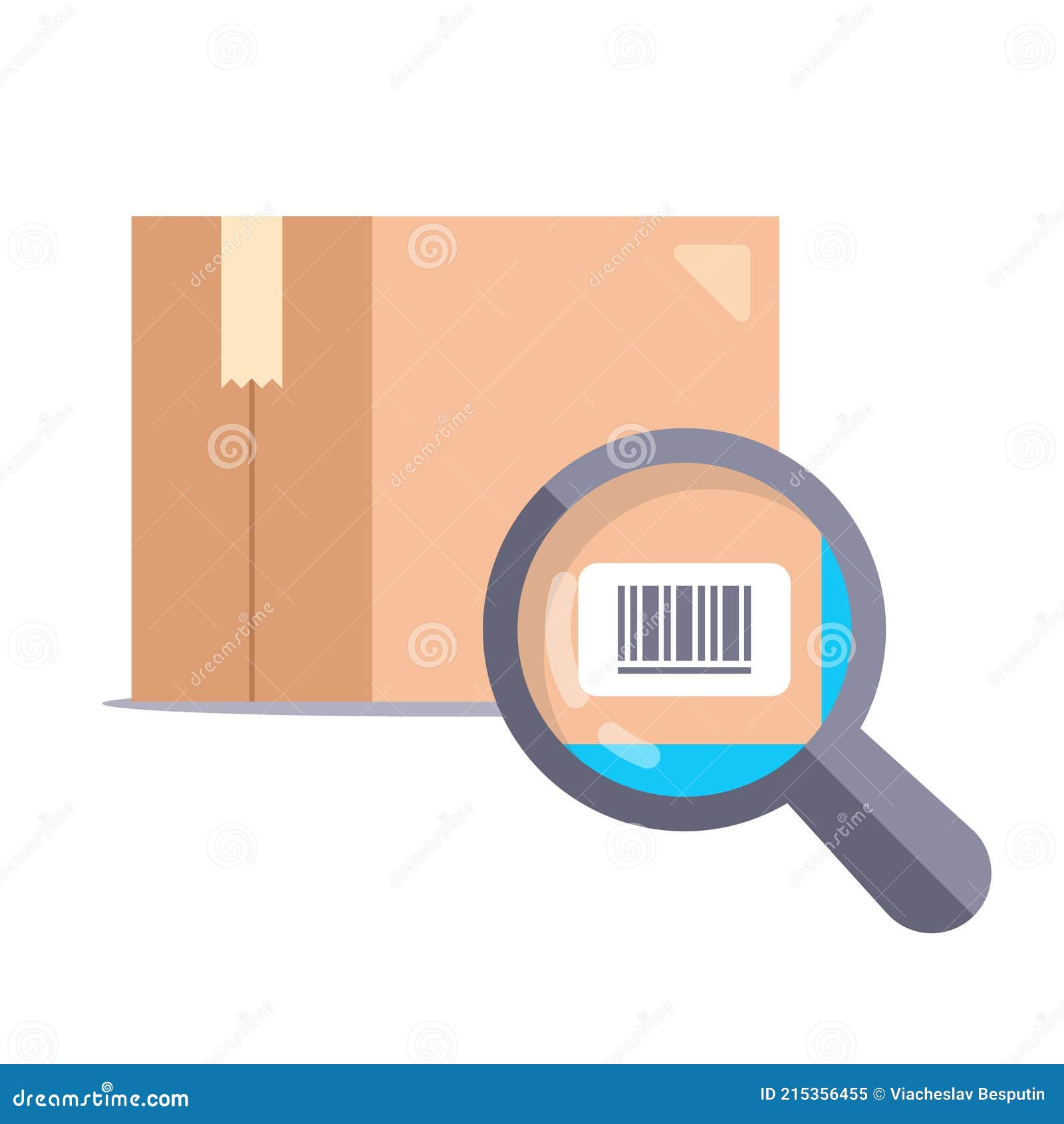 Magnifying Glass Checking Barcode on Cardboard Box. Stock Vector ...
